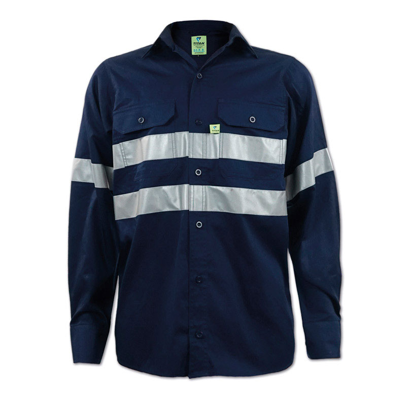 Titan Premium Navy Reflective Mining Shirt from FTS Safety